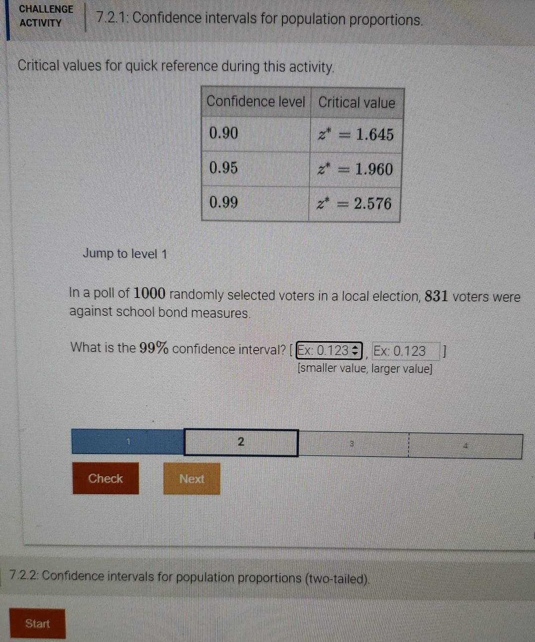 Solved CHALLENGE ACTIVITY 7.2.1: Confidence intervals for | Chegg.com