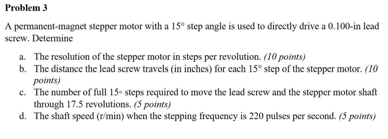 Solved Problem 3A permanent-magnet stepper motor with a | Chegg.com