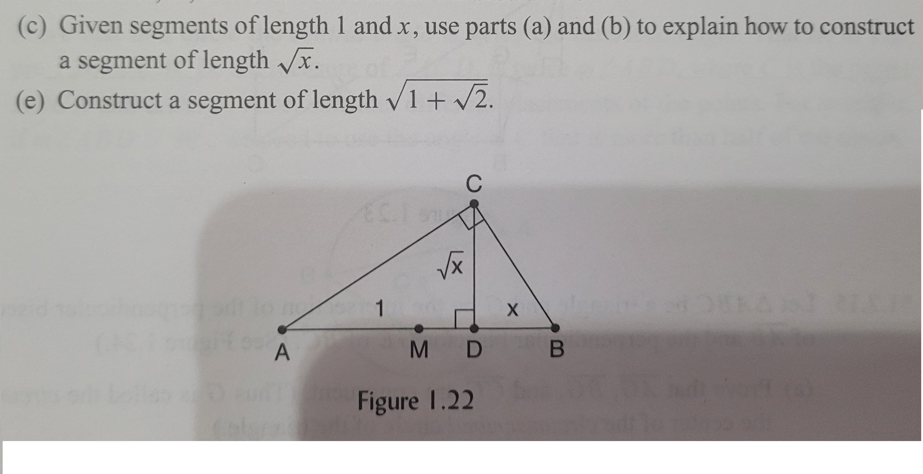 (c) ﻿Given segments of length 1 ﻿and x, ﻿use parts | Chegg.com