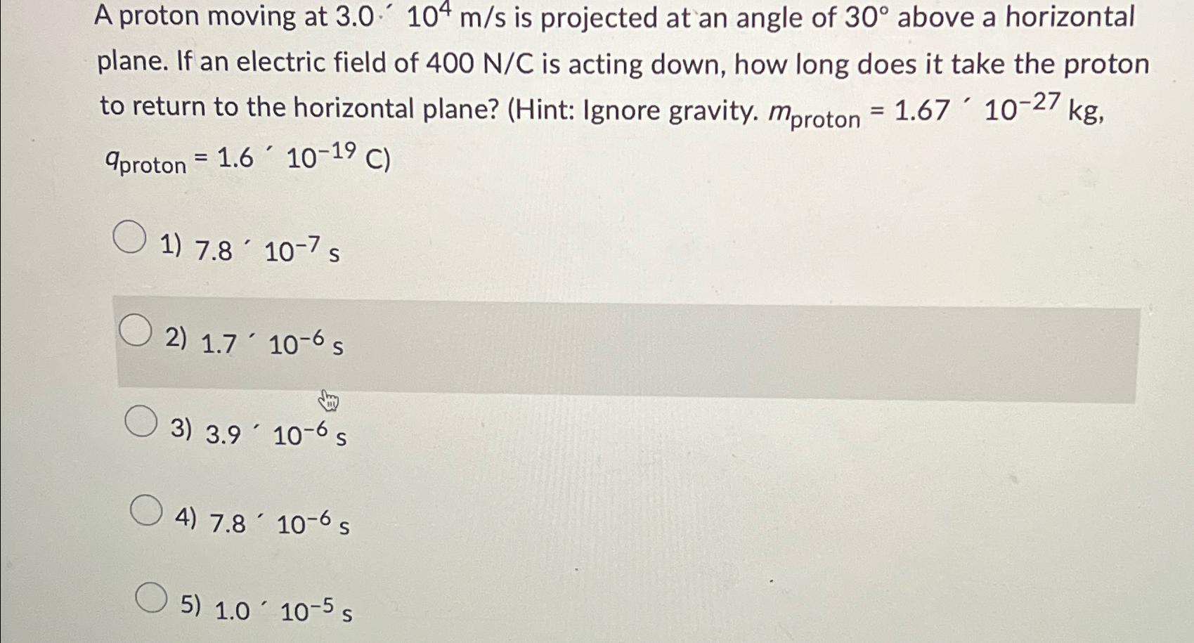 Solved A proton moving at 3.0^(')10^(4)(m)/(s) is projected | Chegg.com