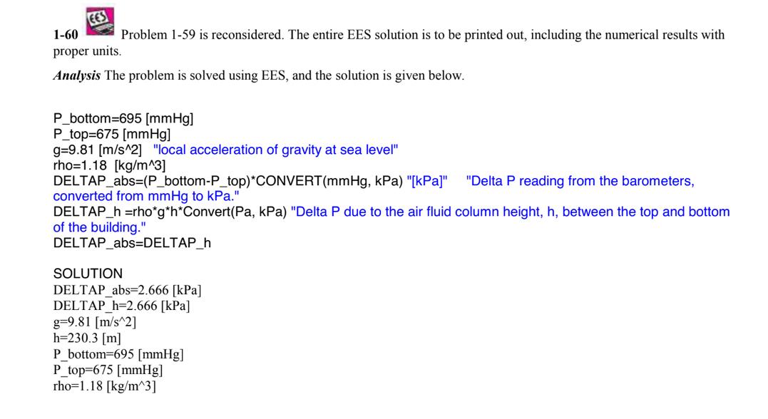 Solved 1-60Problem 1-59 ﻿is reconsidered. The entire EES | Chegg.com