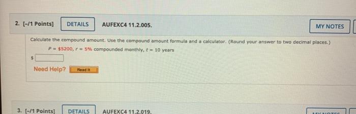 Solved 2. (-/1 Points) DETAILS AUFEXC4 11.2.005. MY NOTES | Chegg.com