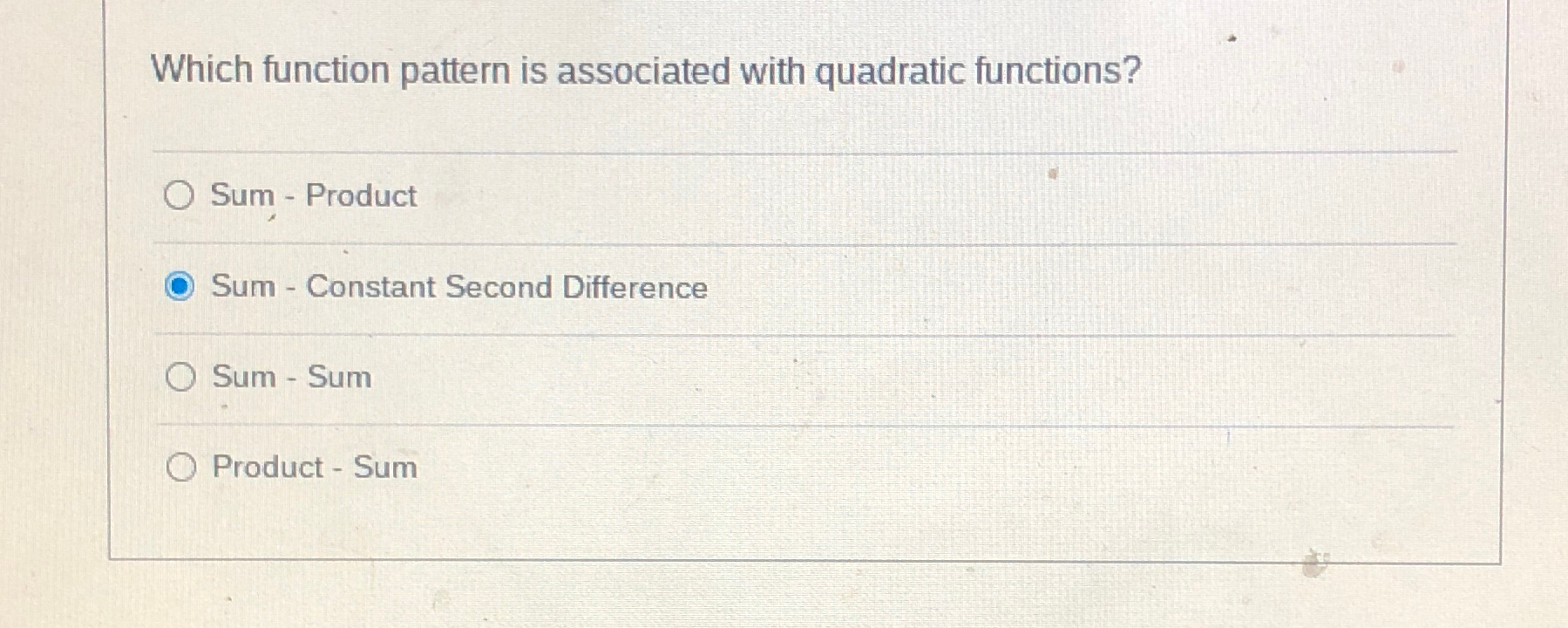 Solved Which Function Pattern Is Associated With Quadratic 