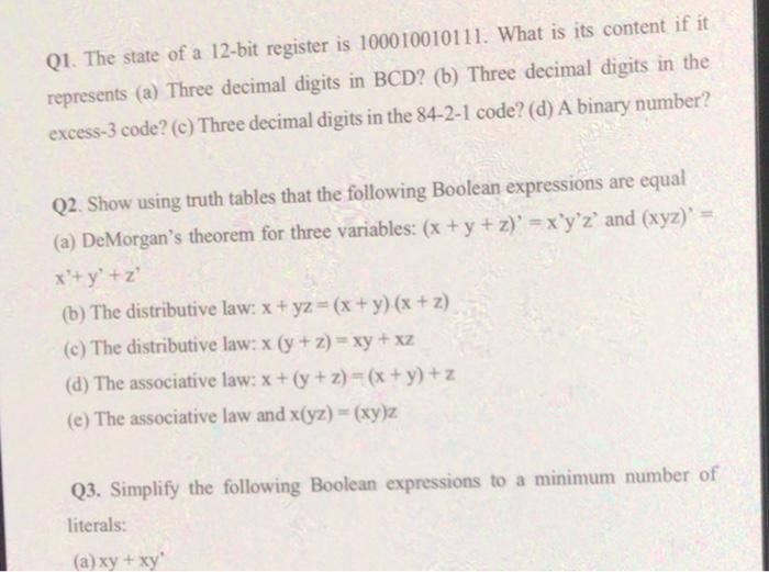 Solved Q1. The state of a 12-bit register is 100010010111. | Chegg.com
