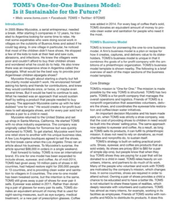 Solved TOMS's One-for-One Business Model: Is it Sustainable | Chegg.com