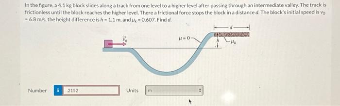 Solved In the figure, a 4.1 kg block slides along a track | Chegg.com