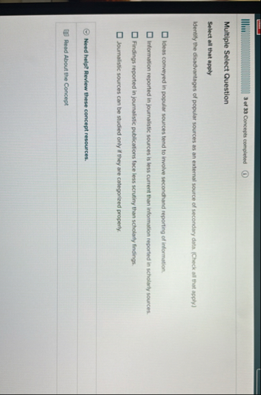 Solved IIIIII\geoquad 3 ﻿of 33 ﻿Concepts completedMultiple | Chegg.com