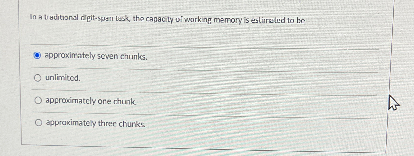 Solved In a traditional digit-span task, the capacity of | Chegg.com