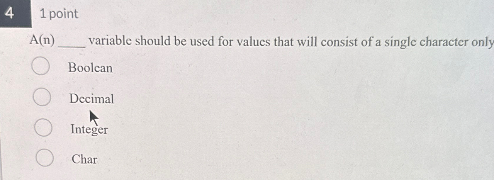 Solved 41 ﻿pointA(n) ﻿variable should be used for values | Chegg.com