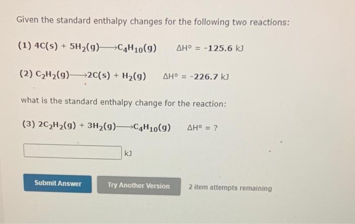 Solved Given the standard enthalpy changes for the following | Chegg.com