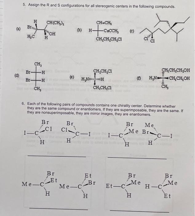 Solved 5. Assign the R and S configurations for all | Chegg.com