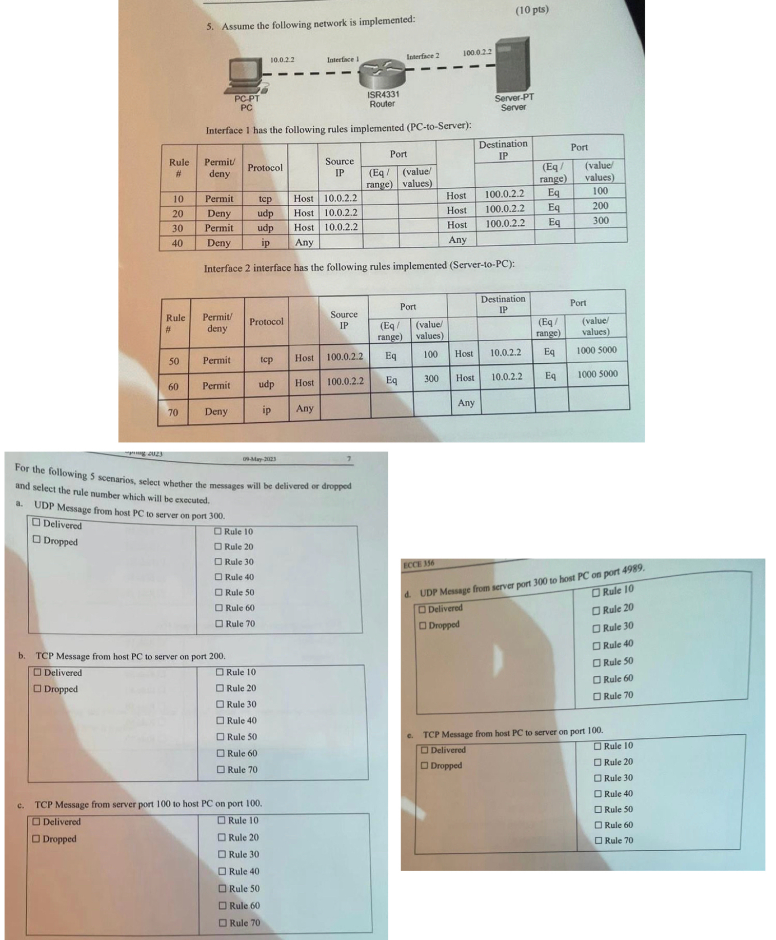 Solved Assume the following network is implemented:For the | Chegg.com