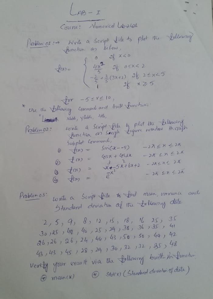 Solved o 3. 420 LABI Course: Numerical Lab-2421 Problem: 01 | Chegg.com