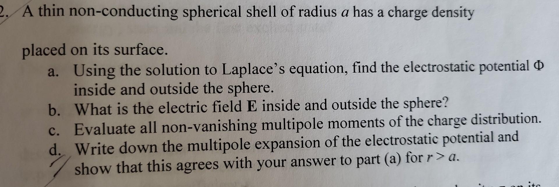 Solved A thin non-conducting spherical shell of radius a has | Chegg.com