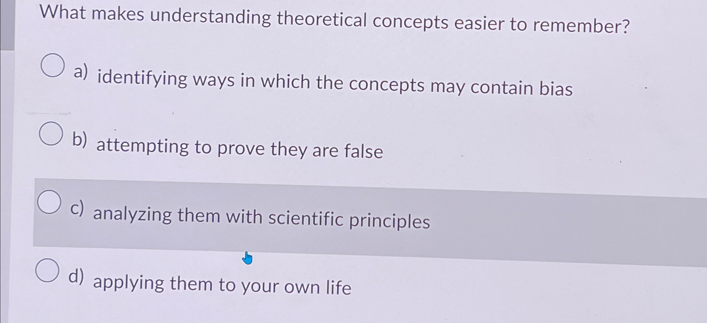 Solved What makes understanding theoretical concepts easier | Chegg.com