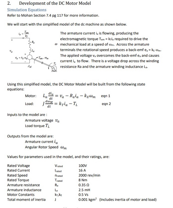 Solved 2. Development of the DC Motor Model Simulation | Chegg.com