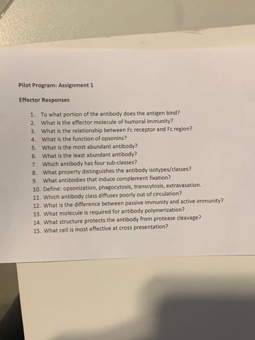 Solved Pilot Program: Assignment 1 Effector Responses 1. To | Chegg.com
