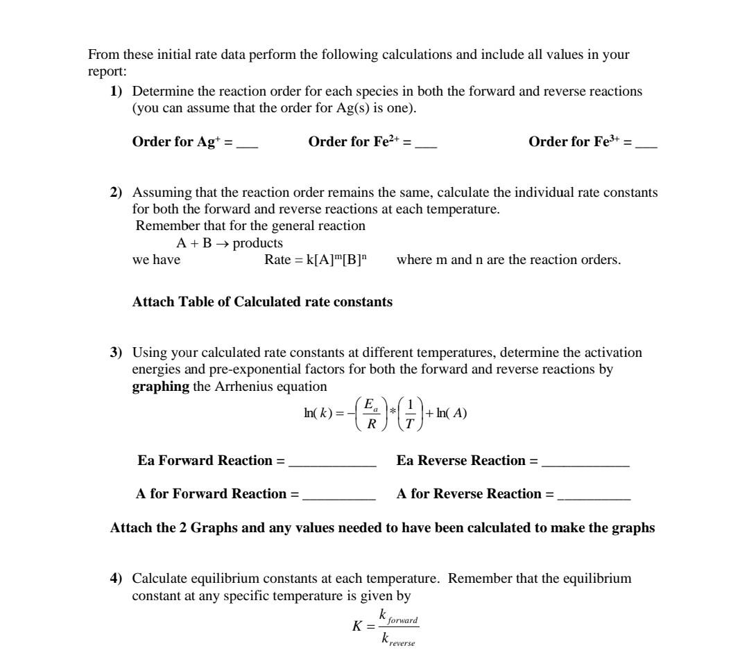 Solved CHEM1B: Chemical Kinetics worksheet Lab Instructions; | Chegg.com