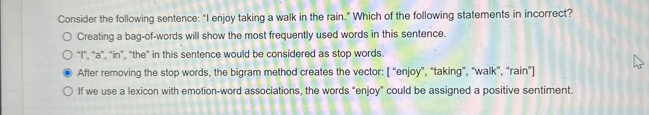 Solved Consider the following sentence: "I enjoy taking a | Chegg.com