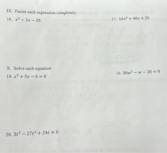 Solved IX. Factor each expression completely: 16. x2−2x−35 | Chegg.com