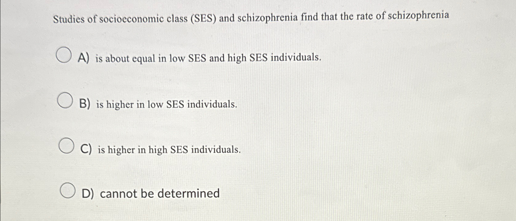 Solved Studies of socioeconomic class (SES) ﻿and | Chegg.com