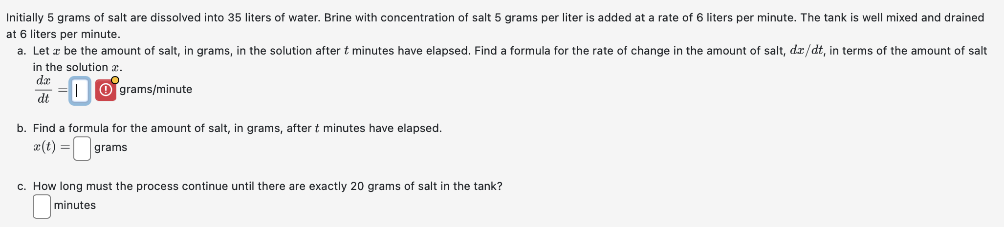 Initially 5 ﻿grams of salt are dissolved into 35 | Chegg.com