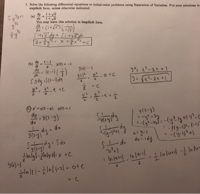 Solved 1. Solve the following differential equations or | Chegg.com