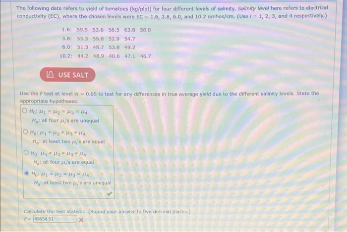 Solved The following data refers to yield of tomatoes | Chegg.com