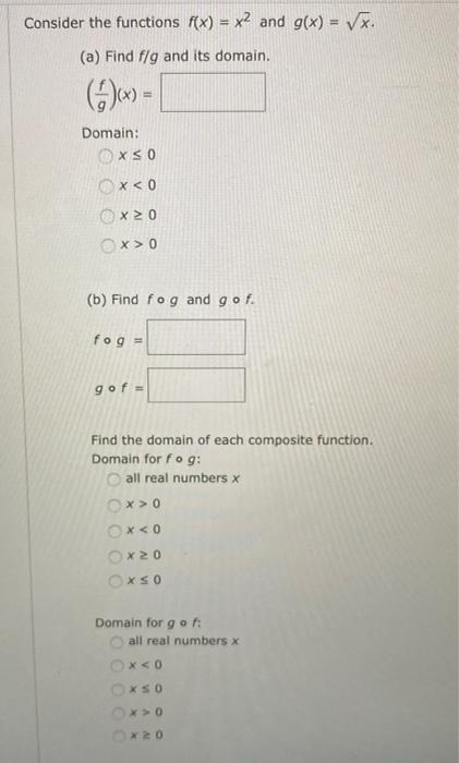 Solved Consider the functions f(x)=x2 and g(x)=x. (a) Find | Chegg.com