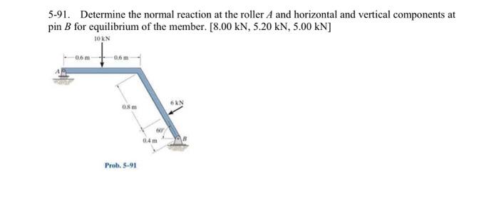 Solved 5-91. Determine the normal reaction at the roller A | Chegg.com