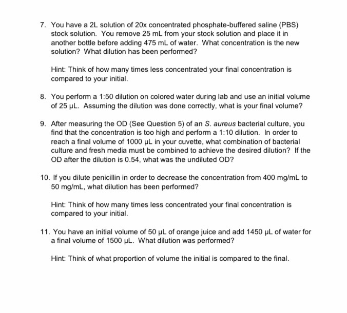 Solved This problem set should help you practice dilution | Chegg.com