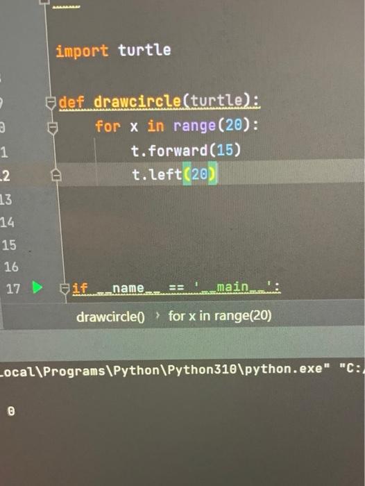 Solved import turtle 3 D def drawcircle(turtle): for x in | Chegg.com