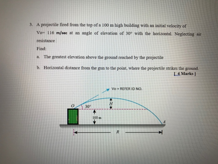 Solved 3. A projectile fired from the top of a 100 m high | Chegg.com