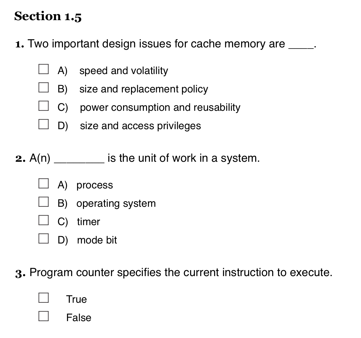 Solved Section 1.5Two important design issues for cache | Chegg.com