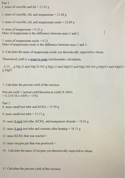 Solved Part 1 1. mass of crucible and lid = 22.45 g 2. mass | Chegg.com