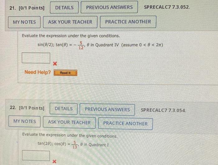 Solved Evaluate the expression under the given conditions. | Chegg.com