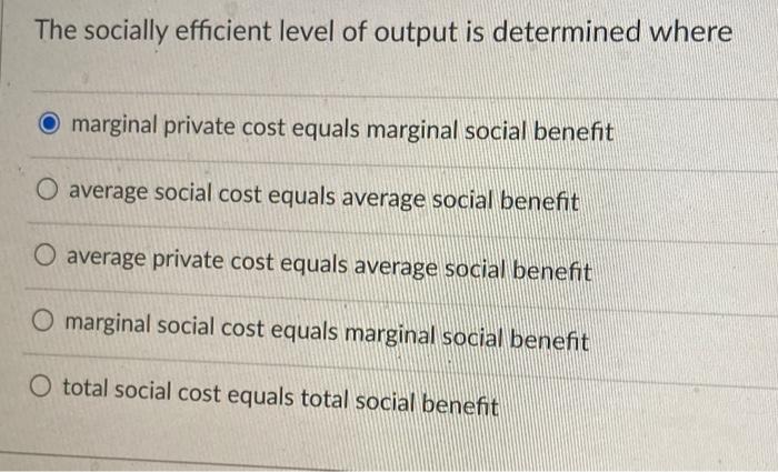Solved The socially efficient level of output is determined | Chegg.com