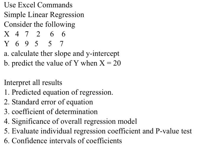 Solved Use Excel Commands Simple Linear Regression Consider | Chegg.com
