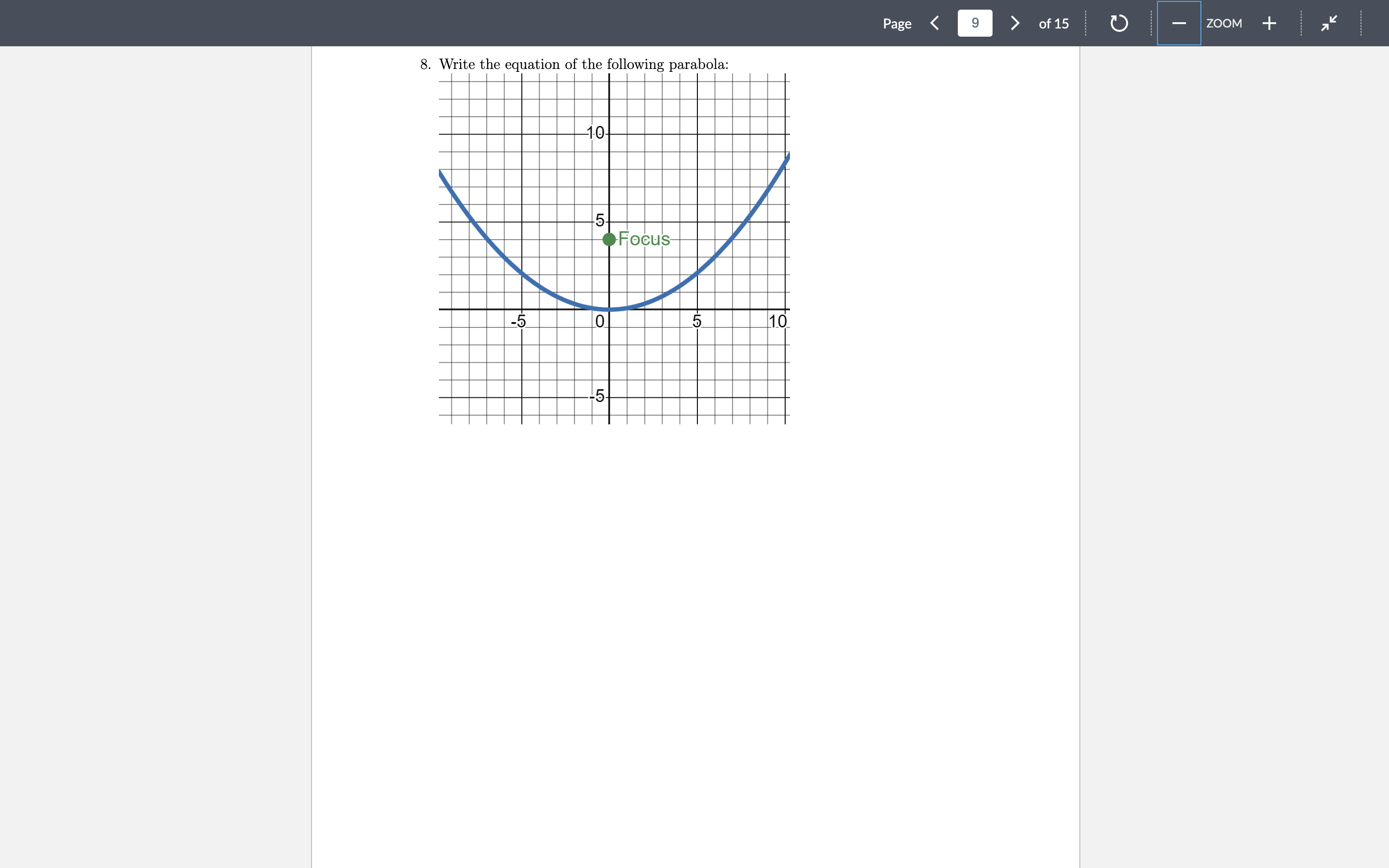 Solved 8. ﻿Write the equation of the following parabola: | Chegg.com