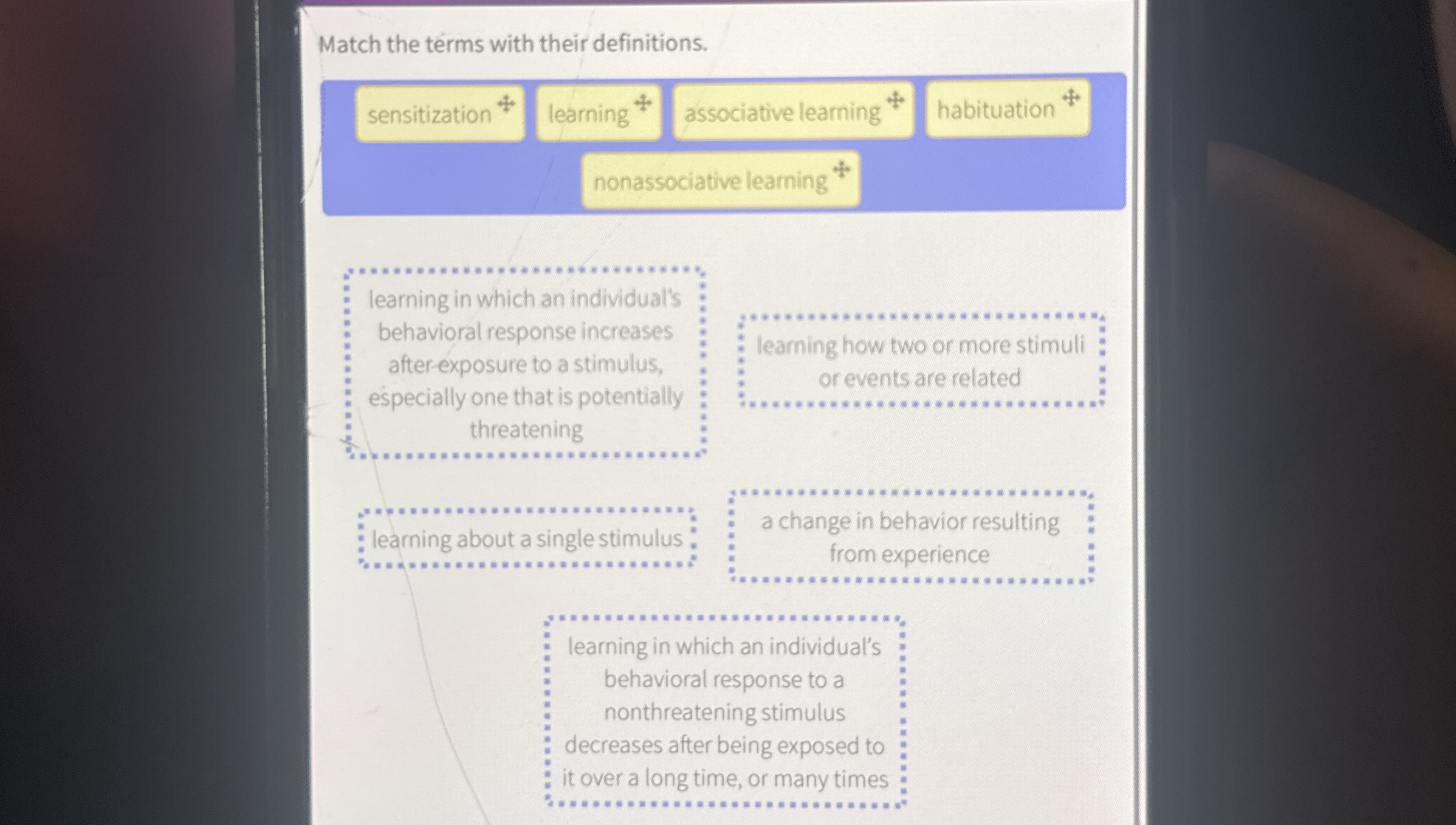 Solved Match the terms with their definitions.sensitization | Chegg.com