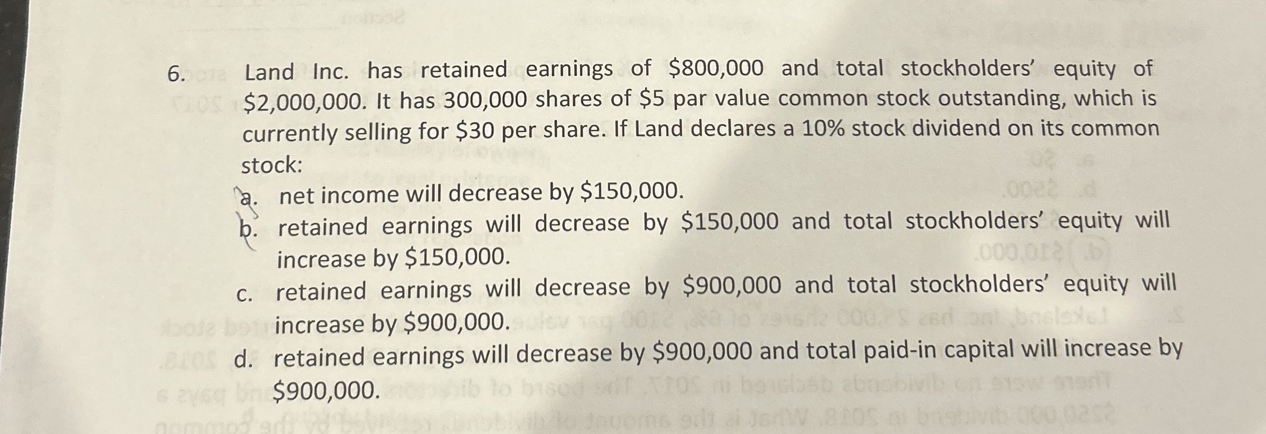 Solved Land Inc. has retained earnings of $800,000 ﻿and | Chegg.com