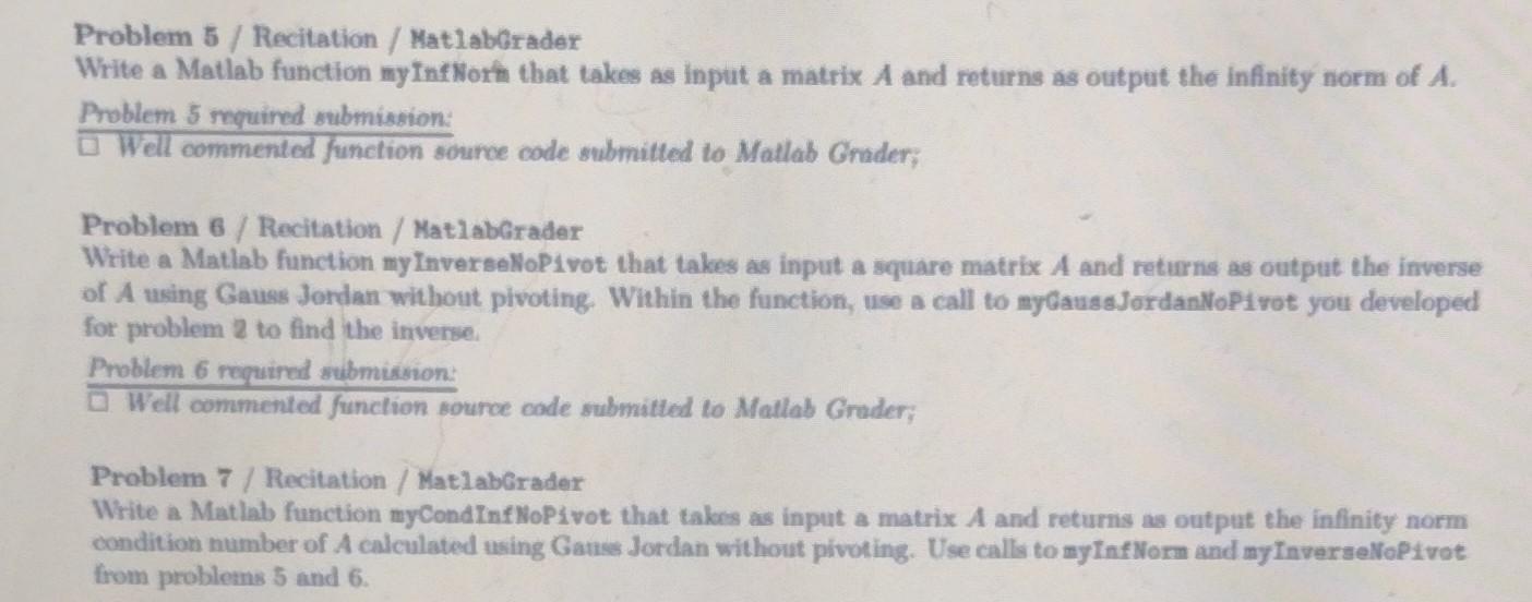 Solved Problem 5 / Recitation / MatlabGrader Write a Matlab | Chegg.com