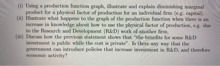 Solved (i) Using a production function graph, illustrate and | Chegg.com