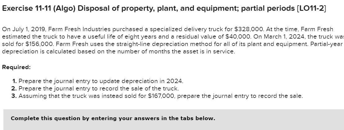 Solved Exercise 11-11 (Algo) ﻿Disposal of property, plant, | Chegg.com