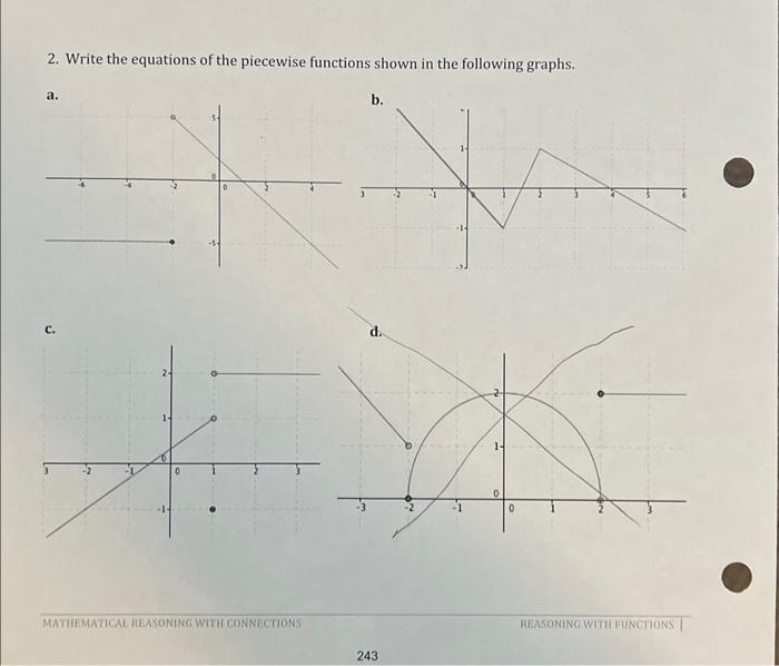 Solved 2. Write the equations of the piecewise functions | Chegg.com