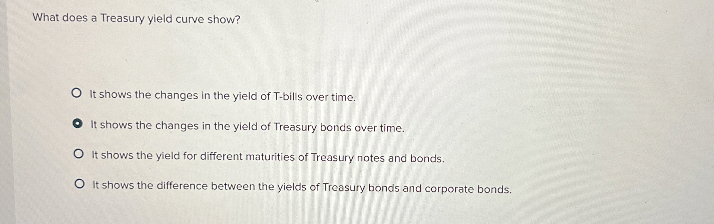 Solved What does a Treasury yield curve show?It shows the | Chegg.com