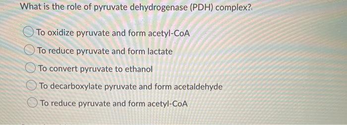 Solved What is the role of pyruvate dehydrogenase (PDH) | Chegg.com