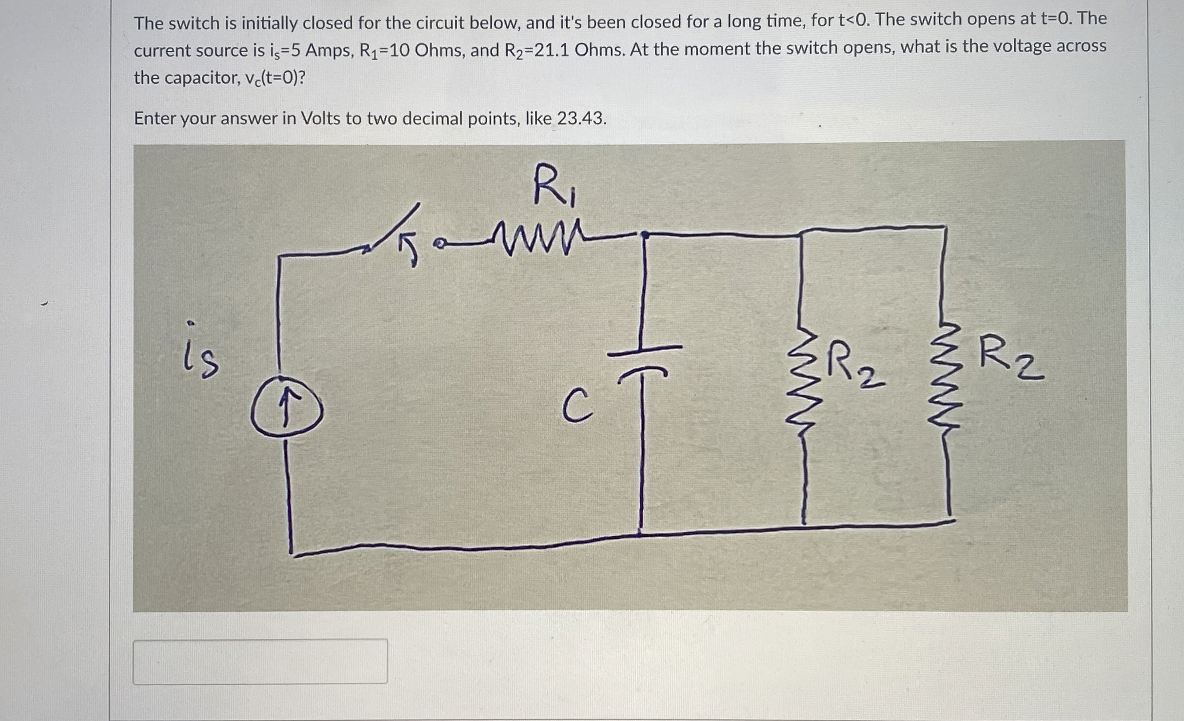 Solved The switch is initially closed for the circuit below, | Chegg.com