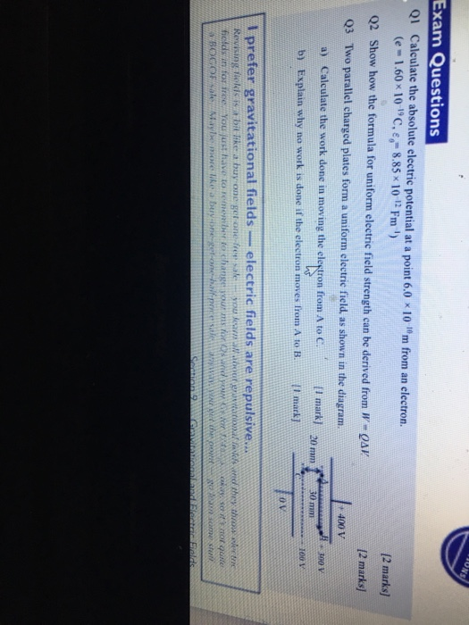 Solved Exam Questions Qi Calculate the absolute electric | Chegg.com