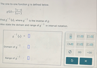 Solved The one-to-one function g ﻿is defined | Chegg.com